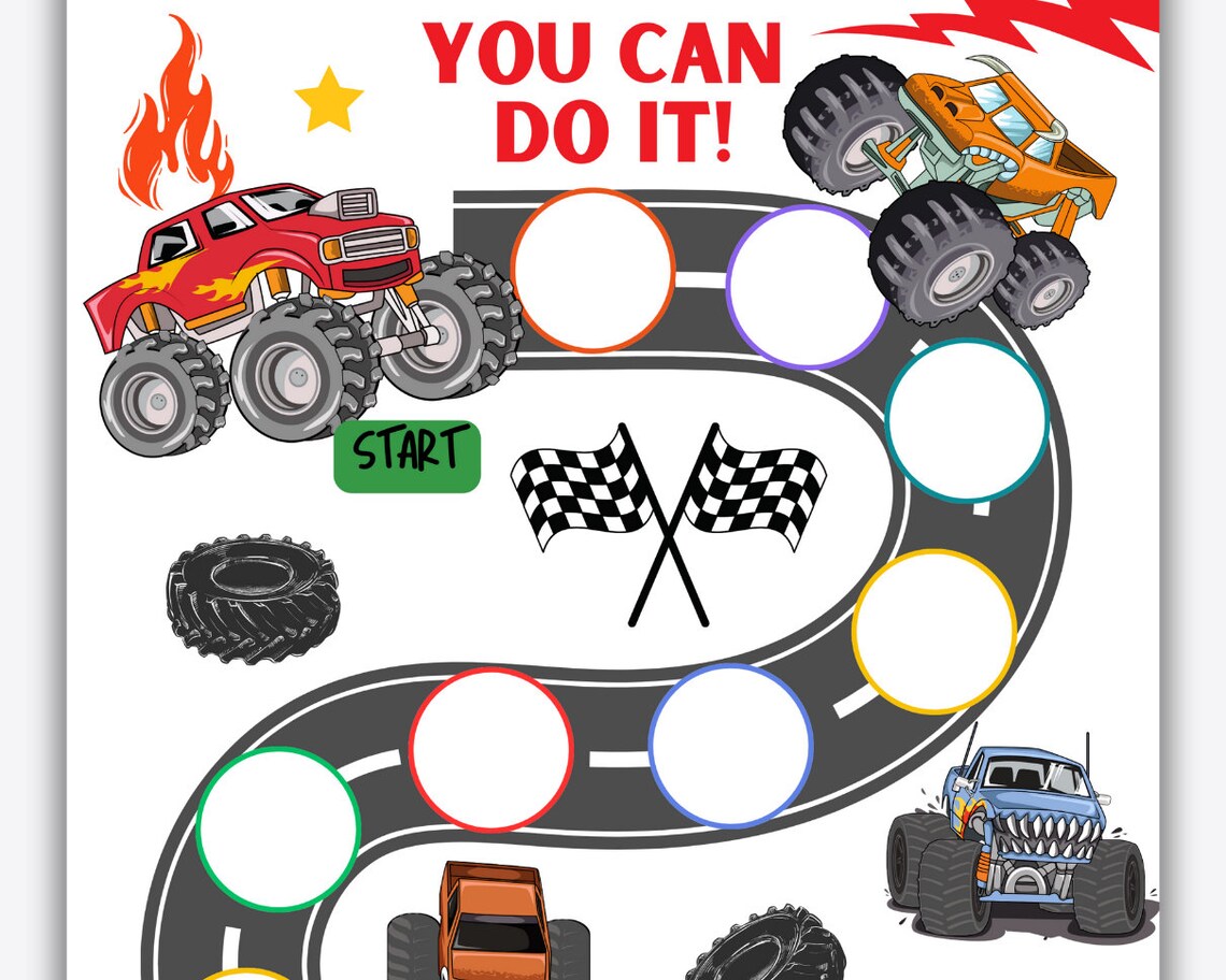 Printable Monster Truck Reward Chart, Behavior Chart Boy, Potty ...