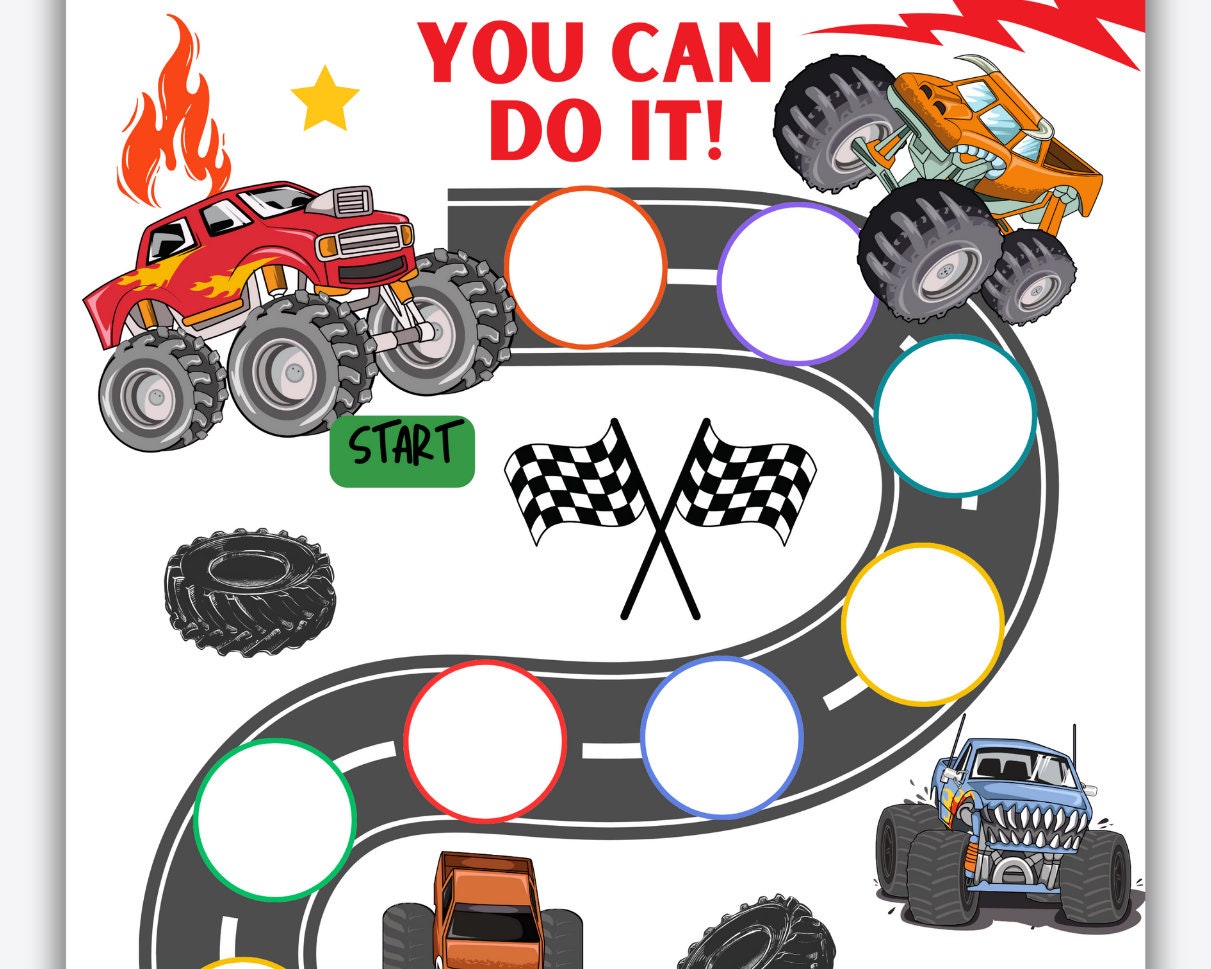 Printable Monster Truck Reward Chart, Behavior Chart Boy, Potty ...