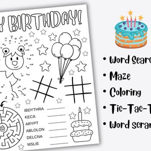 Printable Birthday Activity Placemat: Kids Coloring Mat (PDF) - Etsy