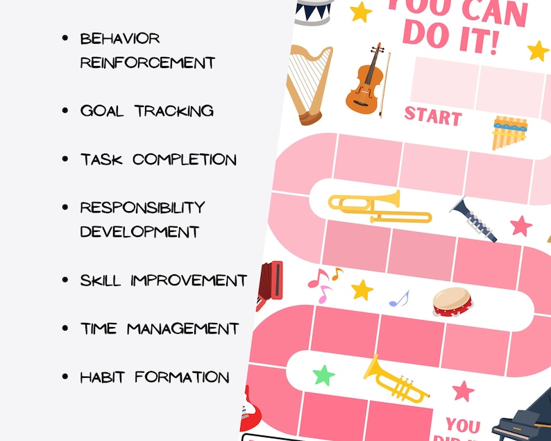 Printable Music Practice Chart, Kids Reward Chart, Instrument Reward ...