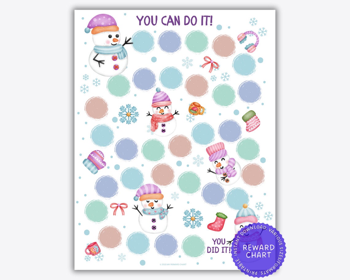 Printable Snowman Reward Chart: Christmas Potty Training (digital ...
