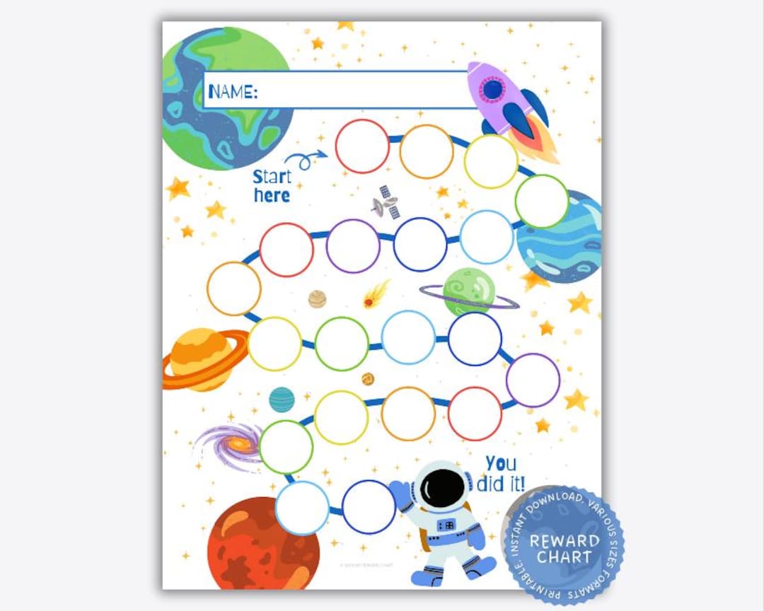 Outer Space Reward Chart for Kids – Printable Sticker Chart, Behavior ...