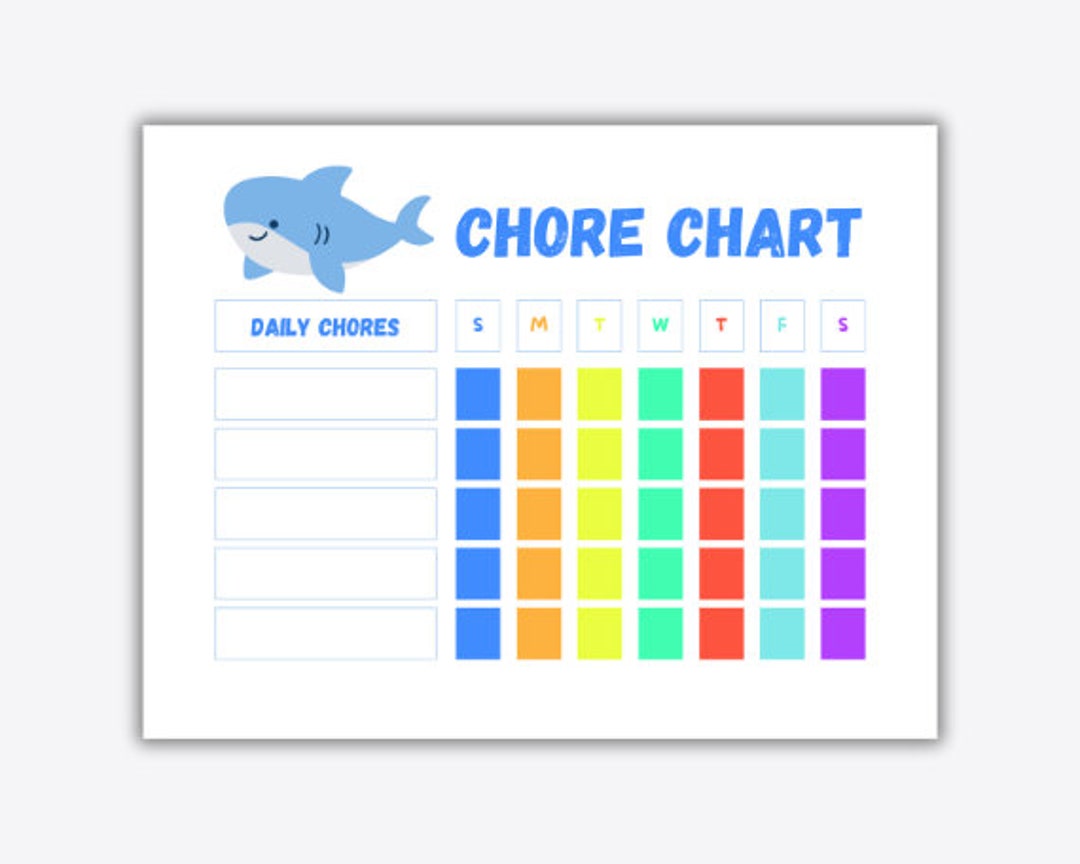 Shark Print Out Chore Chart for Boys Printable Shark Chore - Etsy