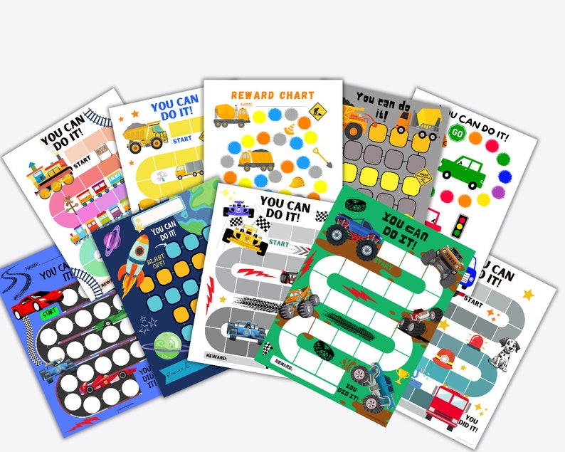 Vehicle Reward Chart Bundle, Monster Truck, Firetruck, Rocket, Dump ...