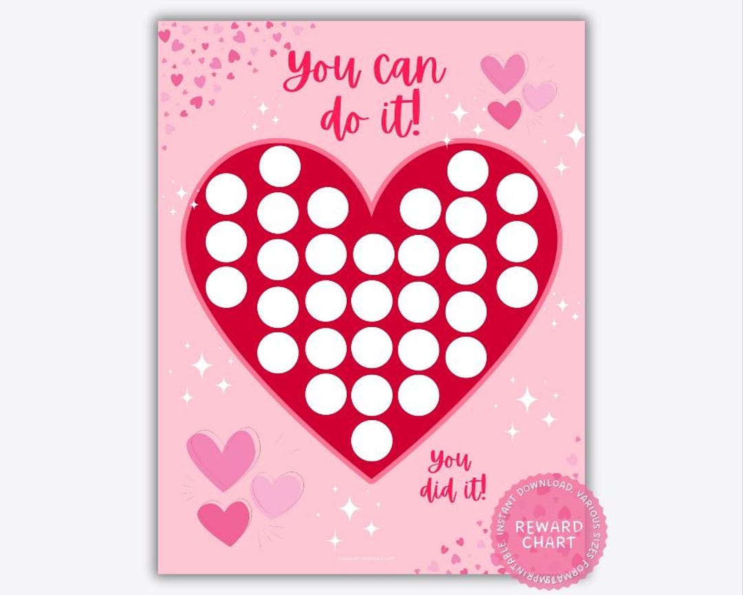 Printable Heart Reward Chart, Valentine Dot Marker Page, Toddler ...