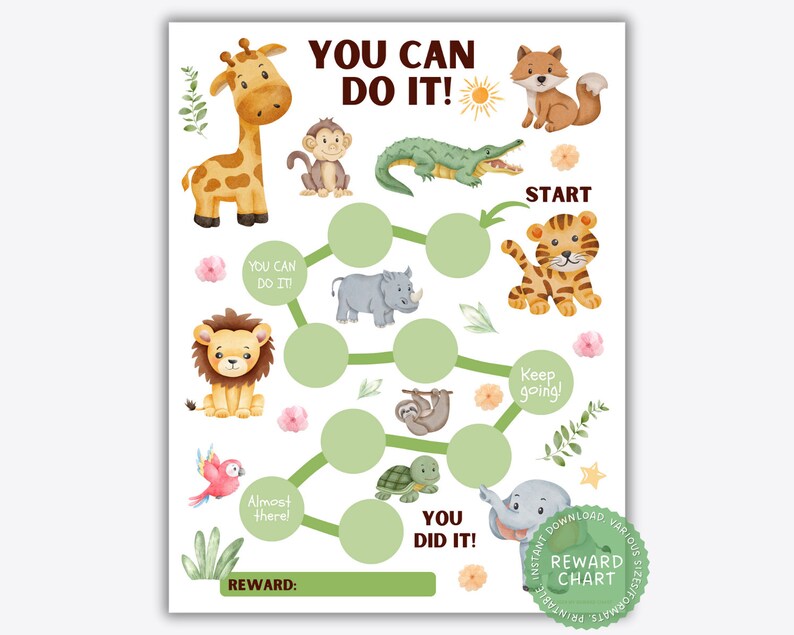 Printable Zoo Reward Chart for Kids, Jungle Potty Training Chart for ...
