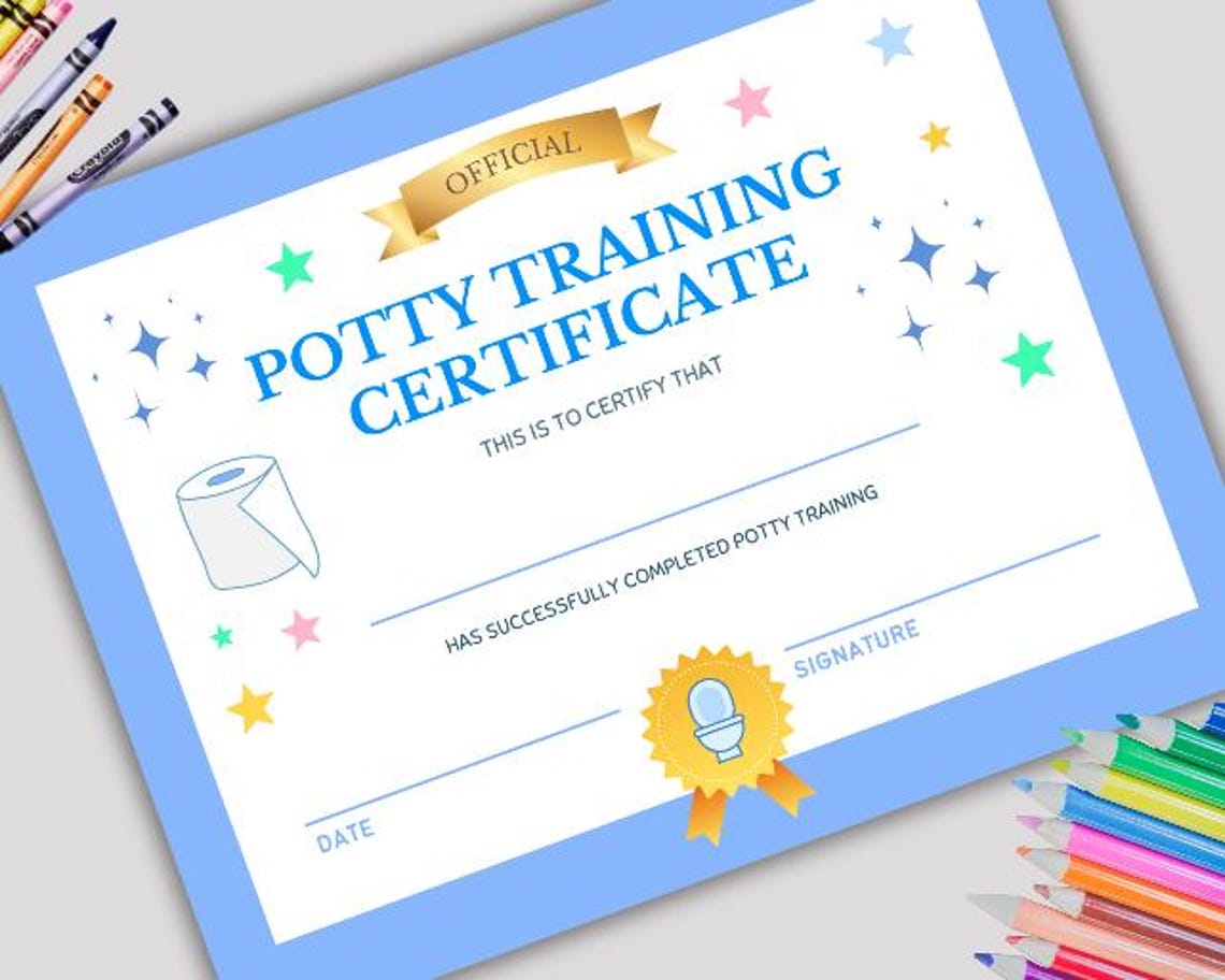Potty Training Certificate, Toilet Training Diploma, Potty Training ...
