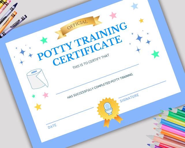 Potty Training Certificate, Toilet Training Diploma, Potty Training ...