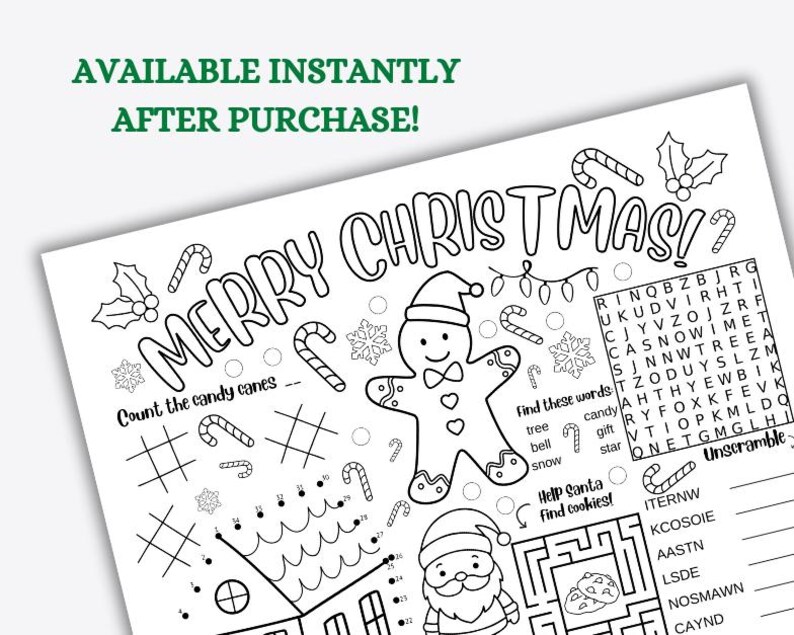 Kids Christmas Activity Placemat: Gingerbread Man Coloring (PDF) - Etsy