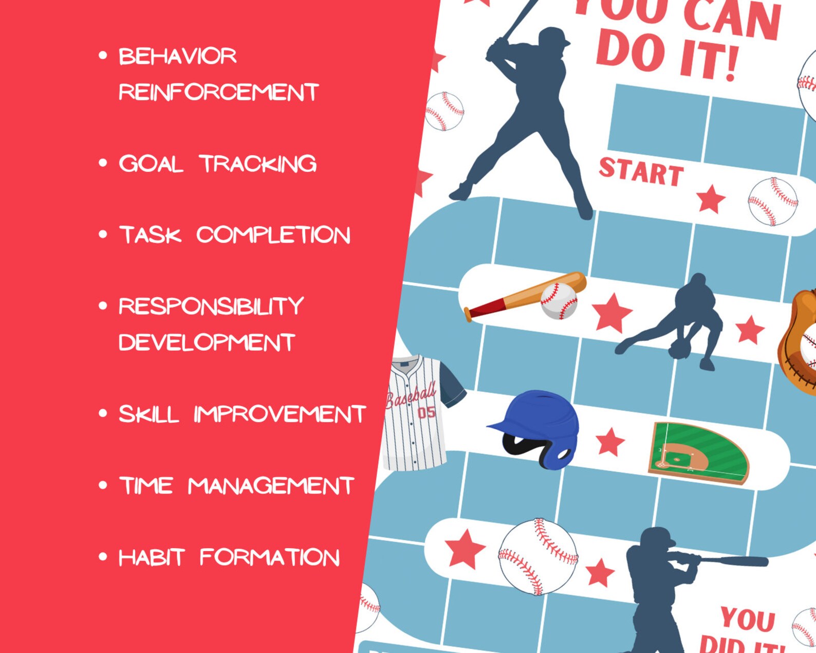 Printable Sports Reward Chart for Kids, Baseball Reward Chart, Boys ...