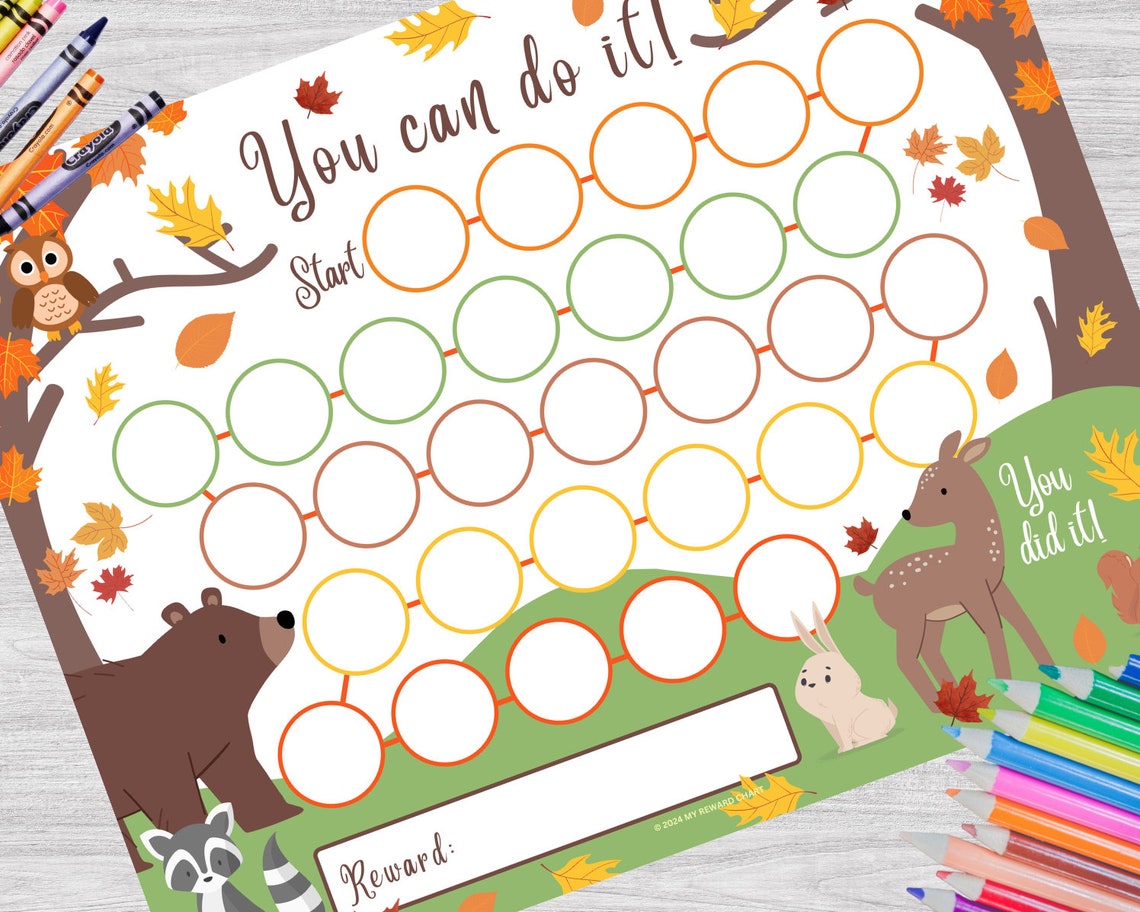 Printable Fall Reward Chart for Kids: Woodland Animals (PDF) - Etsy