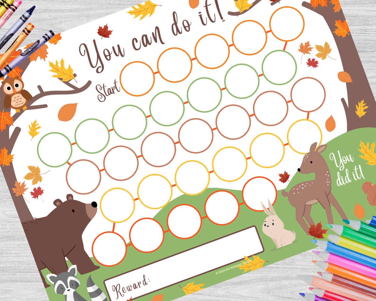 Printable Fall Reward Chart for Kids: Woodland Animals (PDF) - Etsy