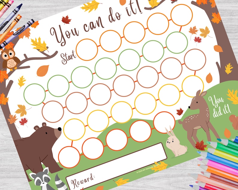 Printable Fall Reward Chart for Kids: Woodland Animals (PDF) - Etsy