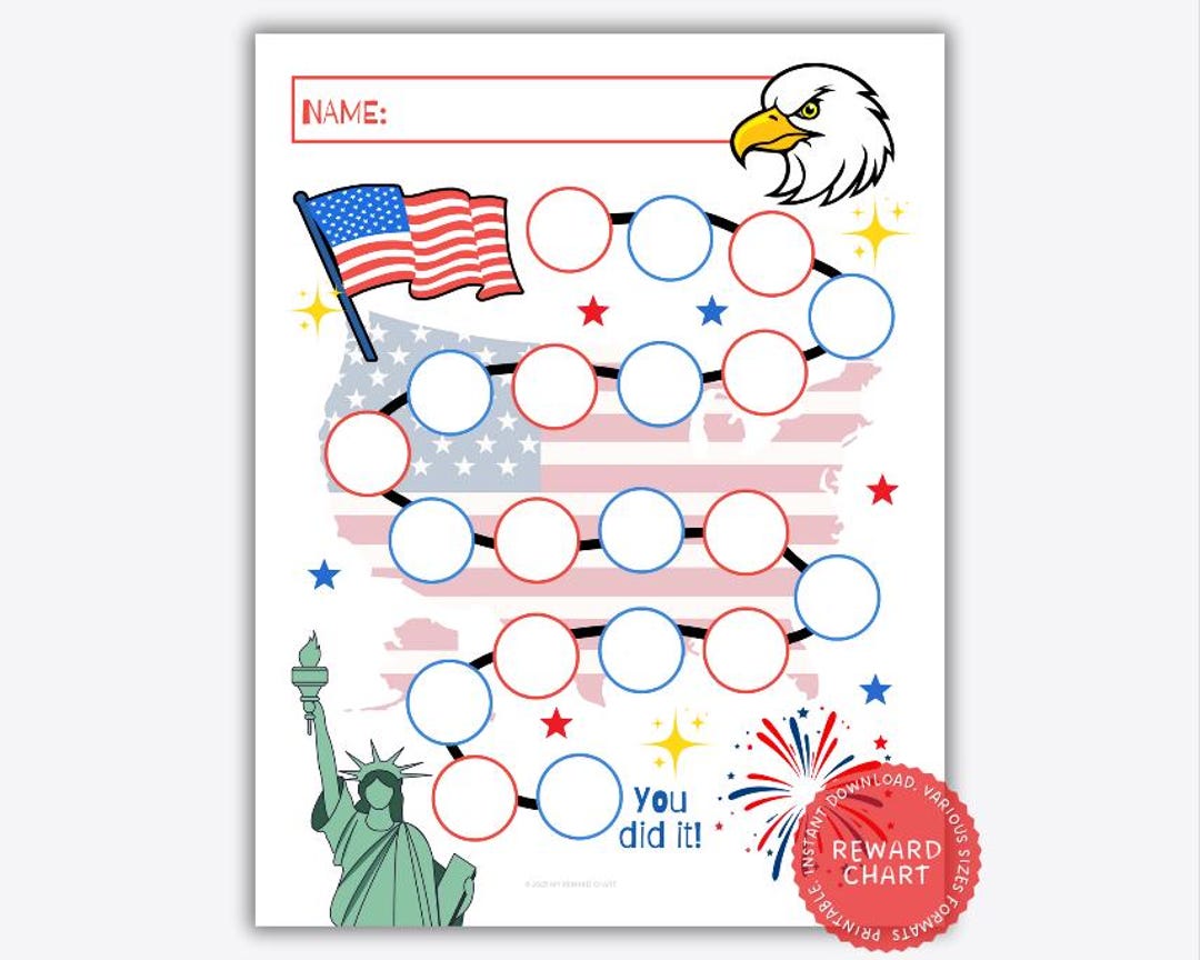 Printable Patriotic Reward Chart, Printable Potty Training Chart ...