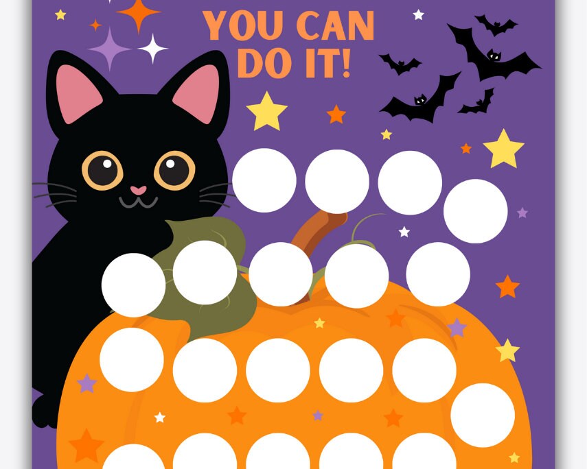 Halloween Reward Sticker Chart for Kids: Pumpkin Cat Design (PDF) - Etsy