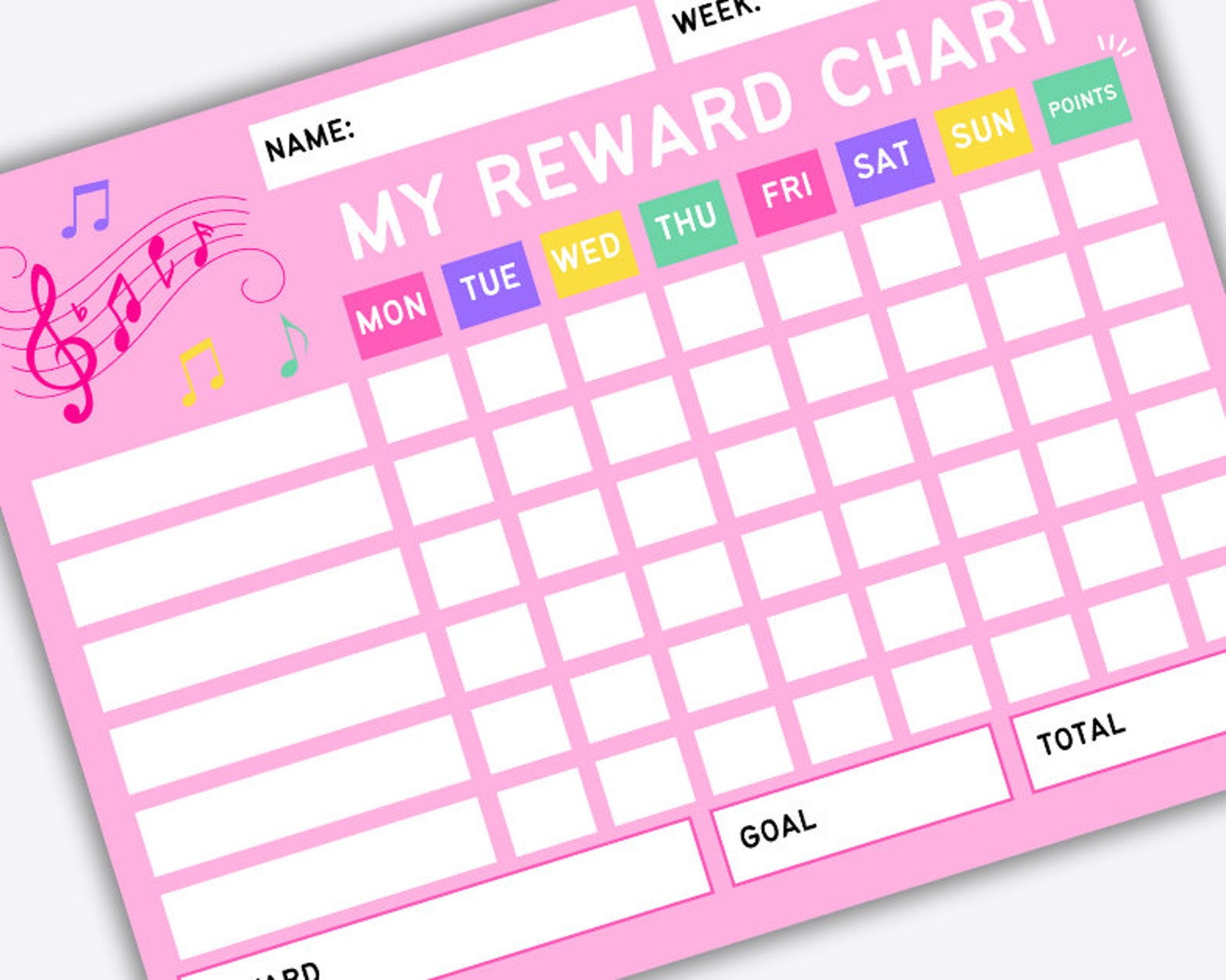 Printable Music Reward Chart, Music Practice Chart, Kids Reward Chart ...