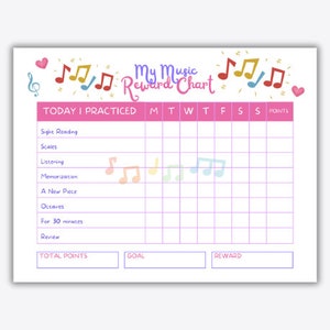 Printable Music Practice Reward Chart for Kids - Piano, Violin, Guitar ...