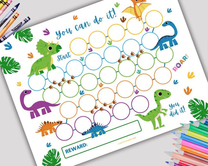 Dinosaur Potty Training Chart for Toddlers – Dino Sticker Reward Chart ...