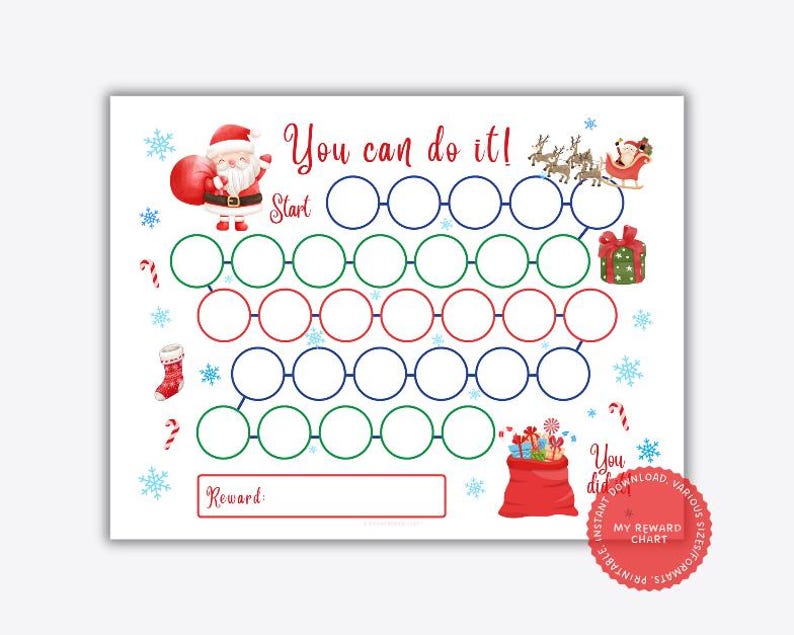 Christmas Reward Chart Printable: Santa Sticker Chart (PDF) - Etsy