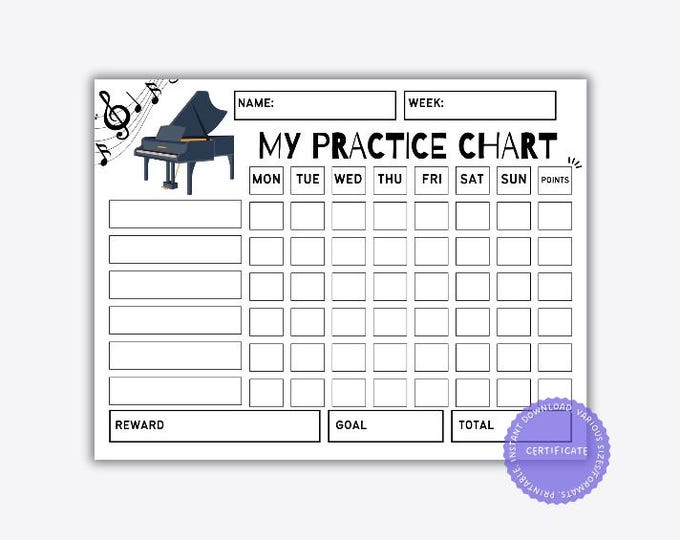 Piano Practice Tracker Beginner Piano Chart Learn Piano Sheet Tracker ...