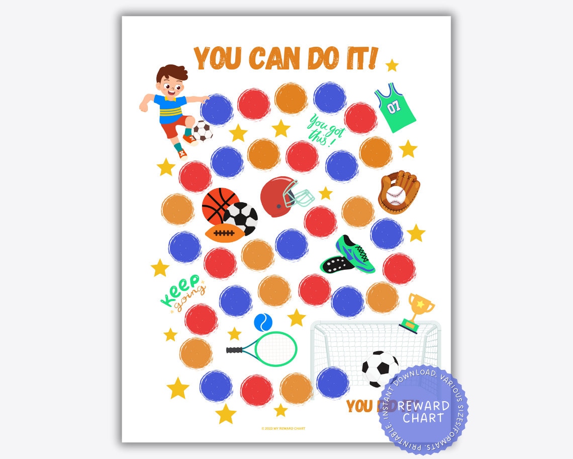 Printable Sports Reward Chart for Kids, Soccer Reward Chart, Soccer ...