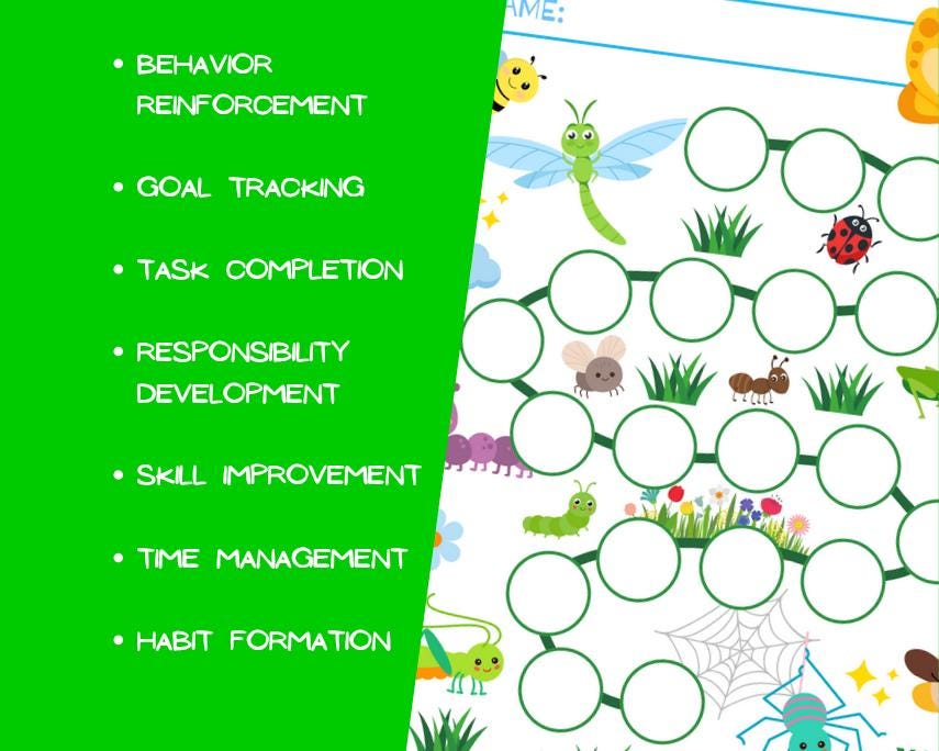 Bug Reward Chart: Kids Potty Training, Homeschool Activity (printable ...