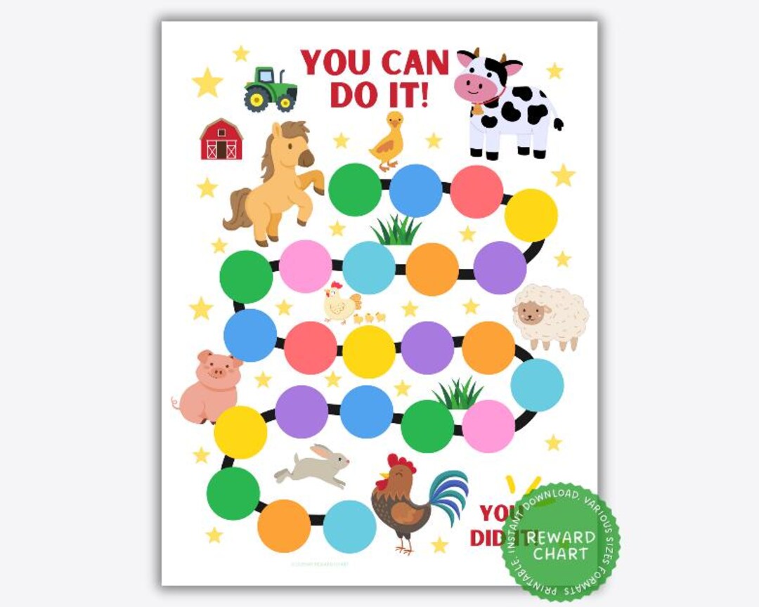 Printable Farm Reward Chart for Kids, Sticker Chart, Barnyard Animal ...