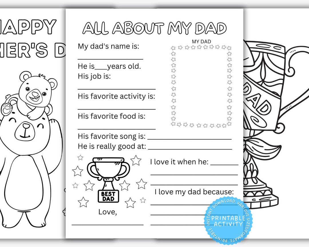 Fathers Day Printable, All About My Dad, Best Dad, Fathers Day Activity ...