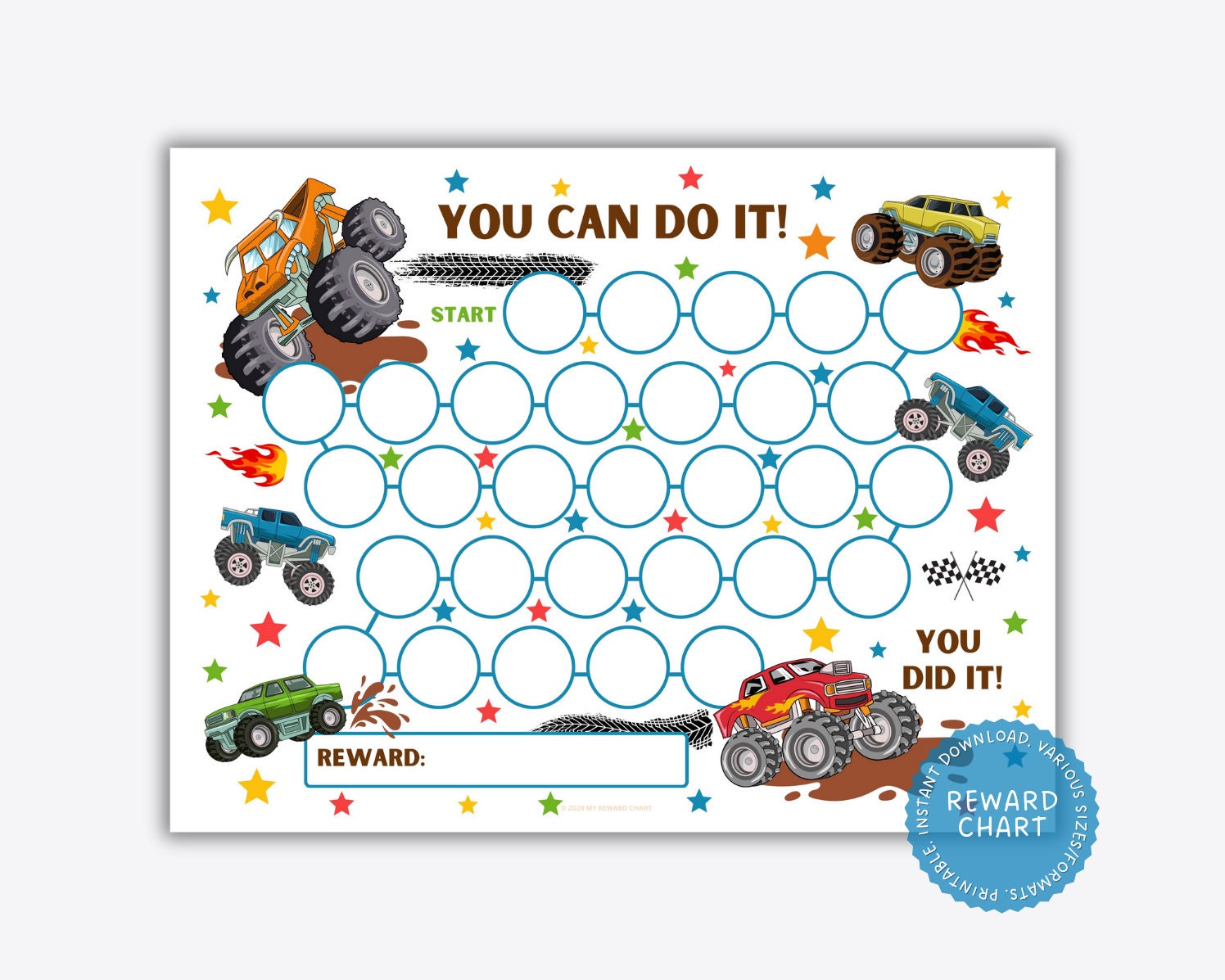 Monster Truck Reward Chart, Printable Reward Chart Kids, Potty Training ...