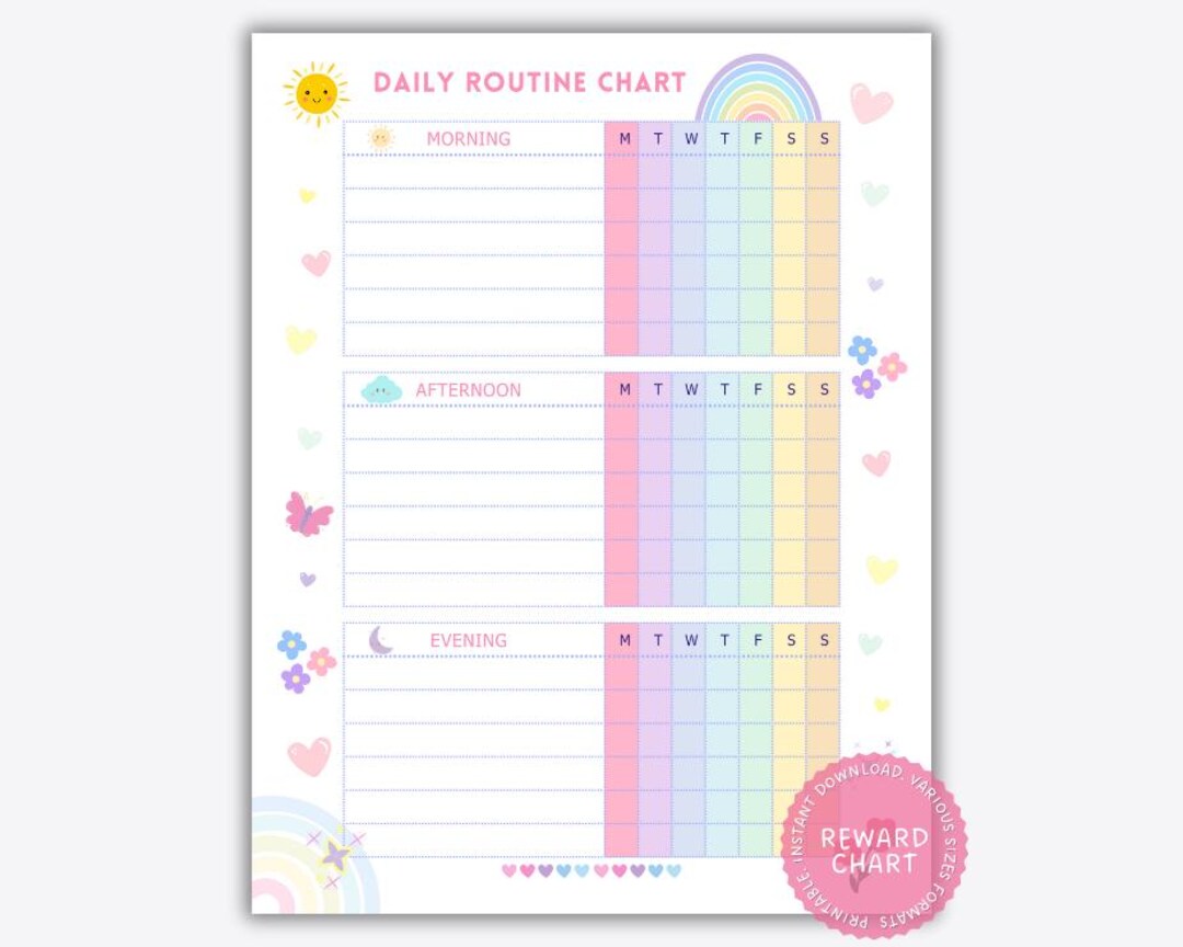 Rainbow Reward Chart: Kids Daily Routine Tracker (PDF Downloadable File ...