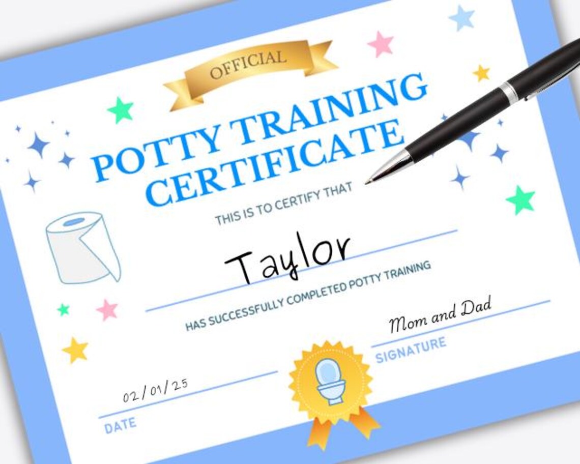 Potty Training Certificate, Toilet Training Diploma, Potty Training ...