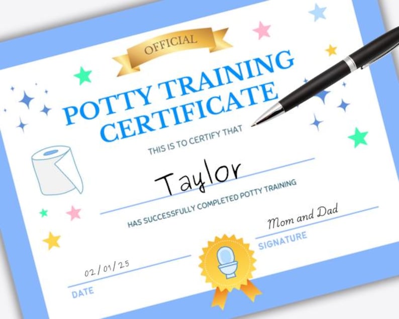 Potty Training Certificate, Toilet Training Diploma, Potty Training ...