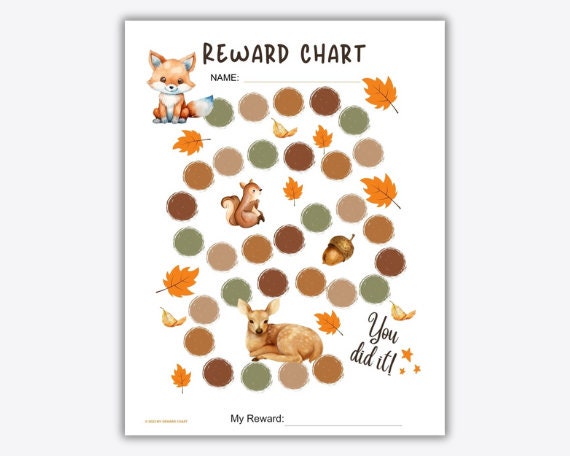 Fall Reward Chart for Kids, Forest Animals Reward Chart, Sticker Chart ...