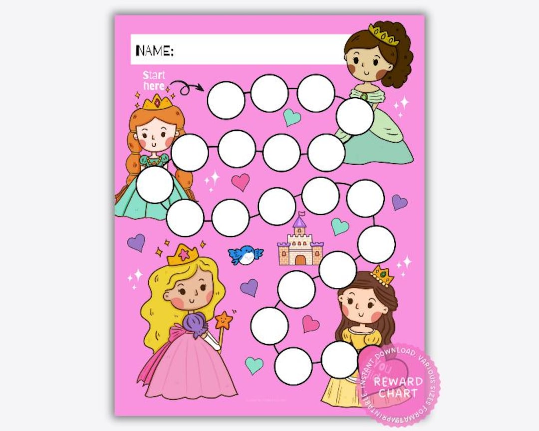 Girls Princess Reward Chart: Potty Training, Behavior, Sleep (printable ...