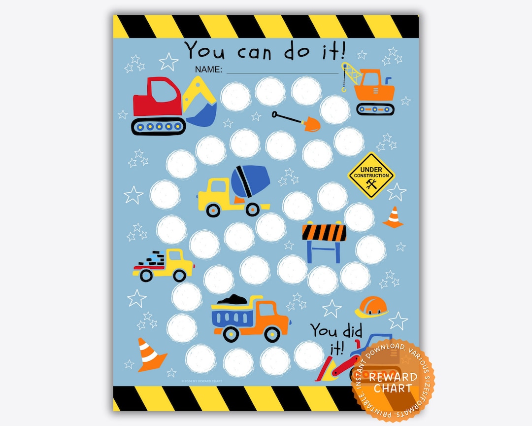 Printable Reward Chart, Truck Reward Chart, Potty Training Chart for ...