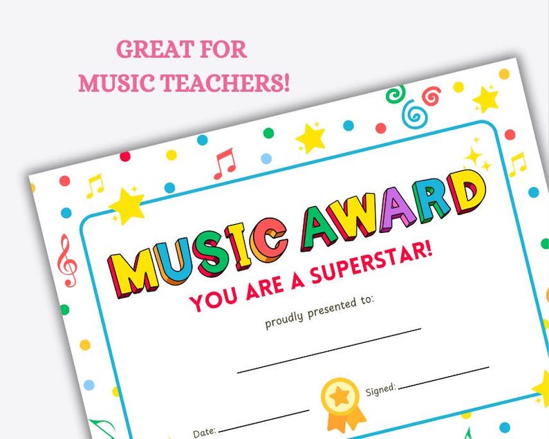 Kids Music Award Certificate Printable: Classroom Achievement (PDF) - Etsy