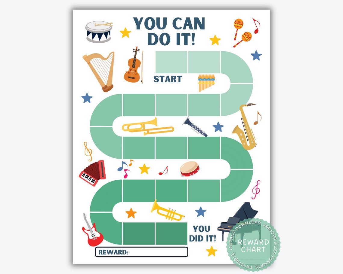 Printable Music Practice Chart, Music Practice Chart, Kids Reward Chart ...