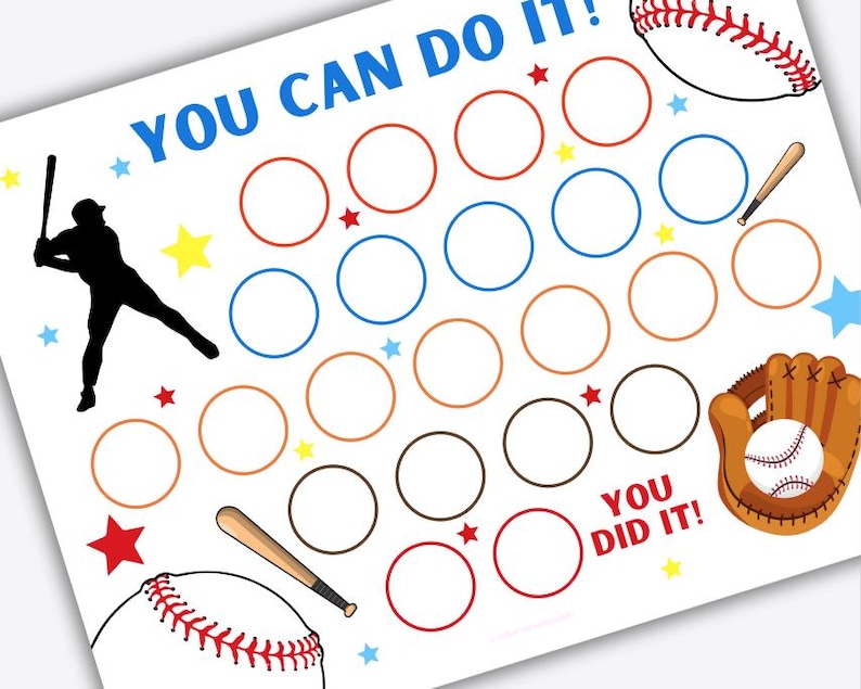 Baseball Reward Chart for Kids: Behavior & Potty Training (PDF, JPG ...