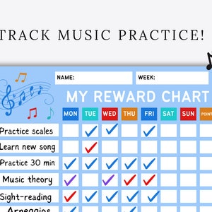 Printable Music Reward Chart, Music Practice Chart, Kids Reward Chart ...