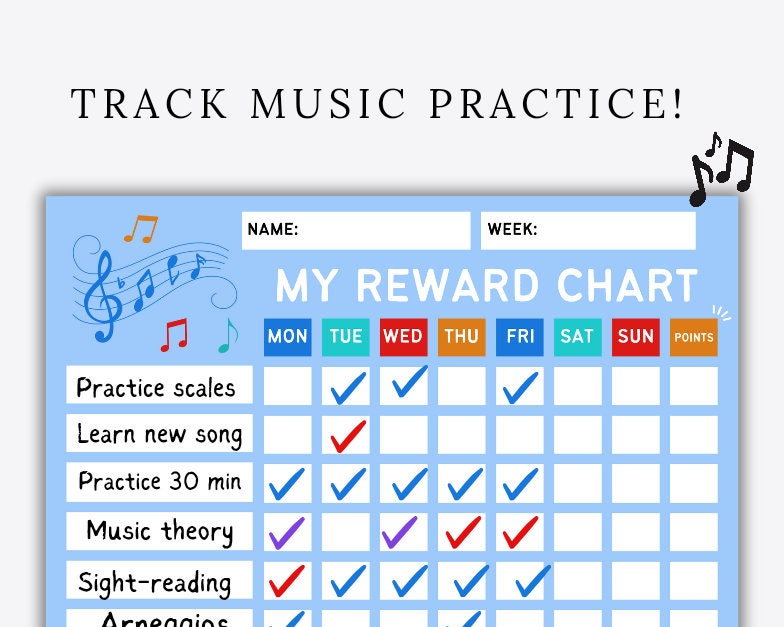 Printable Music Reward Chart, Music Practice Chart, Kids Reward Chart ...