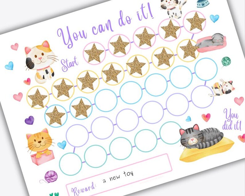 Printable Cat Reward Chart: Kids Behavior Incentive (PDF, PNG, JPG) - Etsy