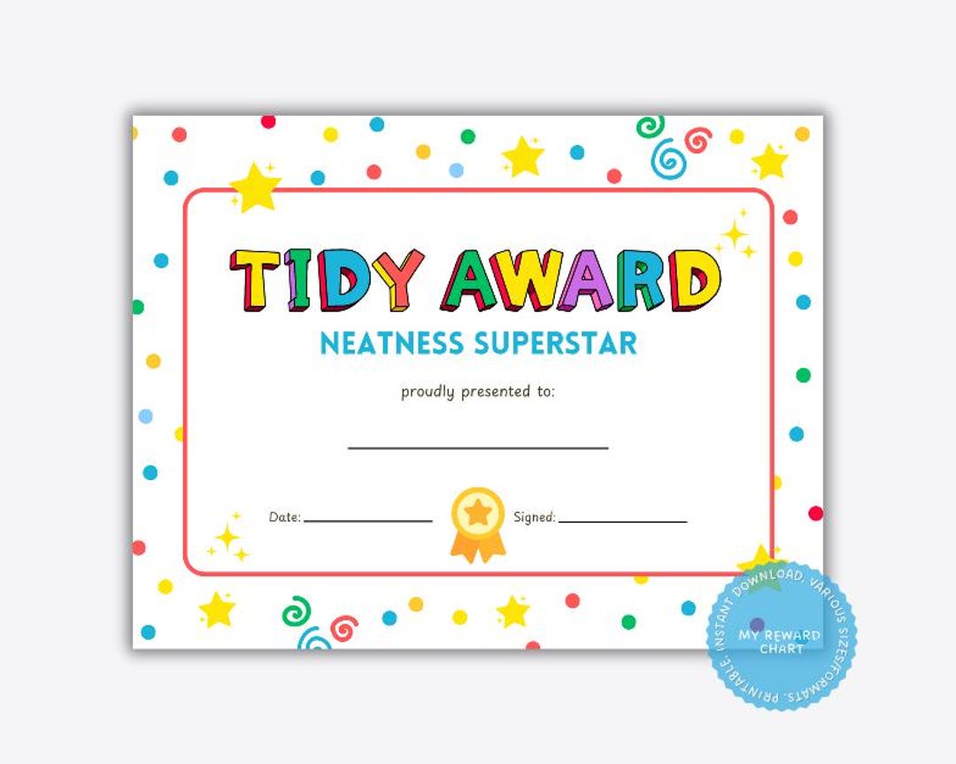 Clean Award, Tidy up Award, Clean Room Certificate, Tidy Desk Award ...