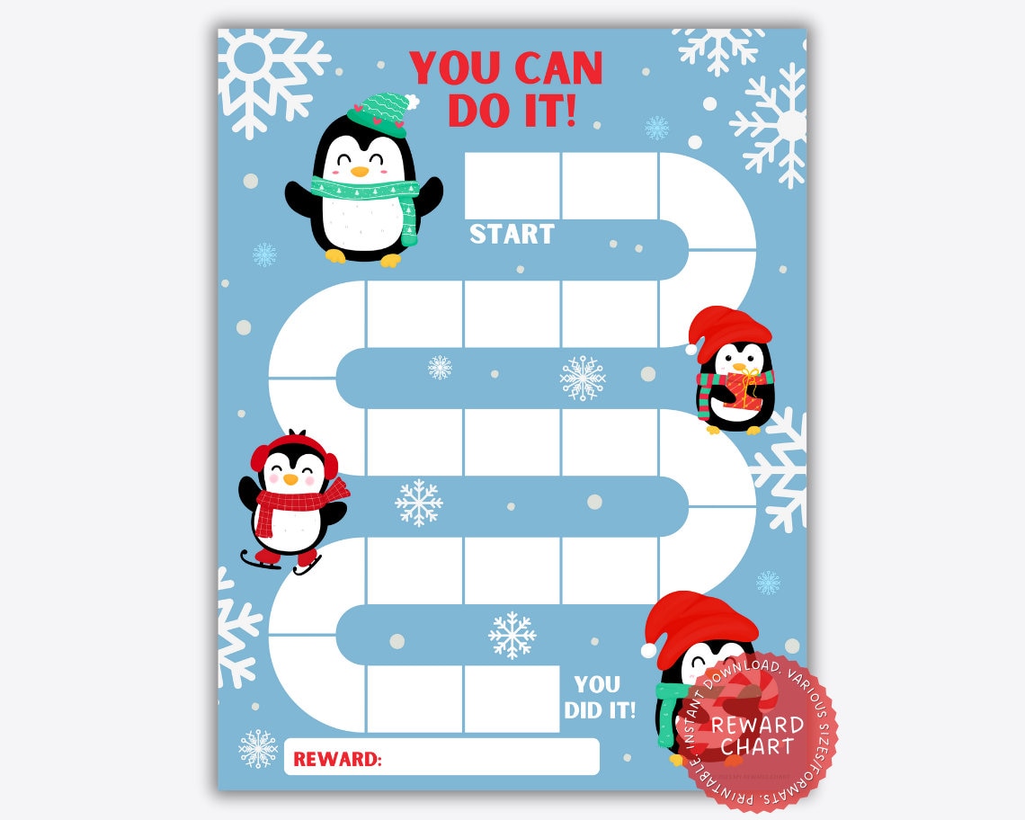 Penguin Christmas Reward Chart: Kids Behavior Tracker (digital Download ...