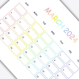 Printable Rainbow Calendar 2024, Cute Printable Calendar, Rainbow ...