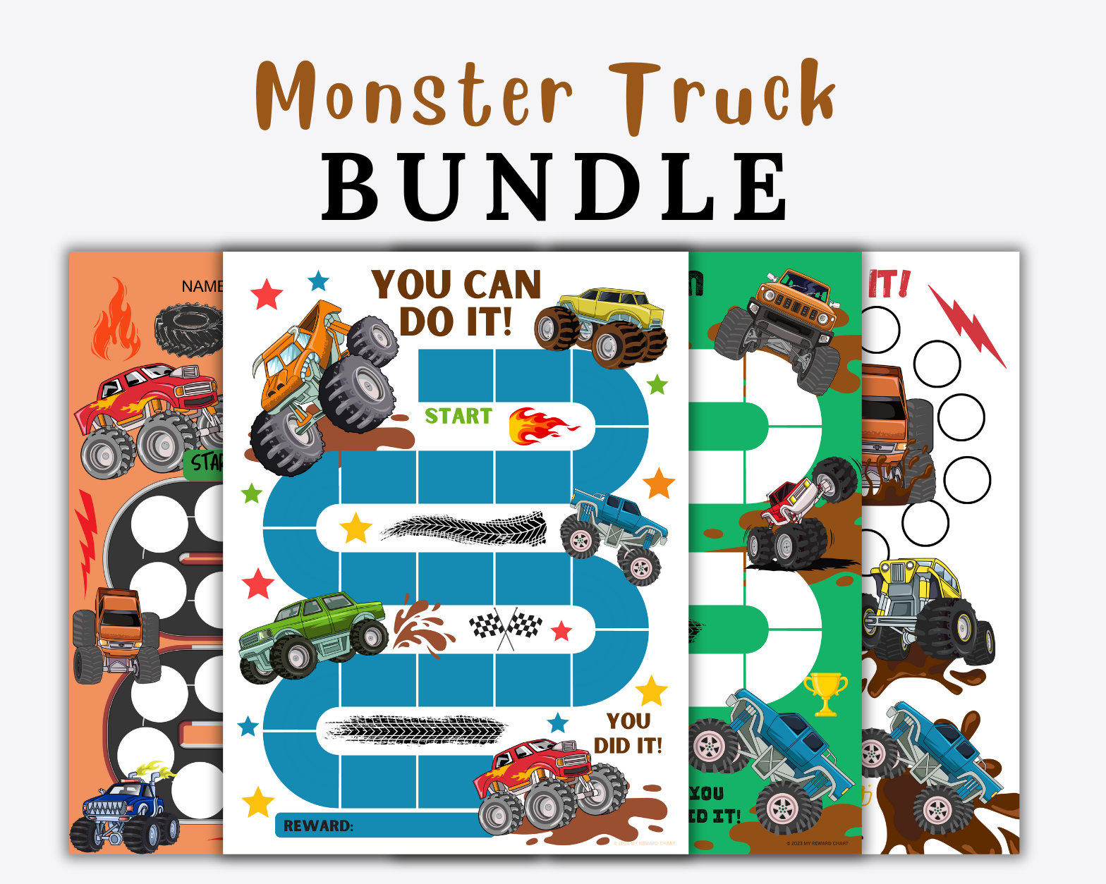 Printable Monster Truck Reward Chart, Big Cars Kids Behavior Chart ...
