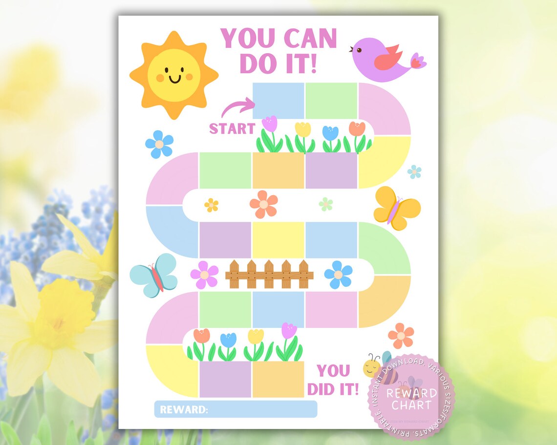 Reward Chart Printable, Kids Reward Chart, Spring Reward Chart, Potty ...