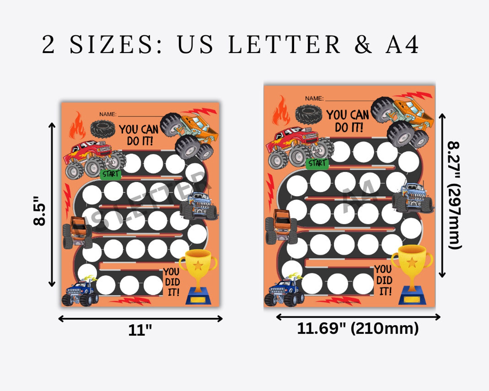 Printable Monster Truck Reward Chart, Big Cars Kids Behavior Chart ...