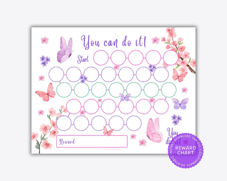 Butterfly Spring Reward Chart: Potty Training, Behavior (PDF, PNG, JPG ...