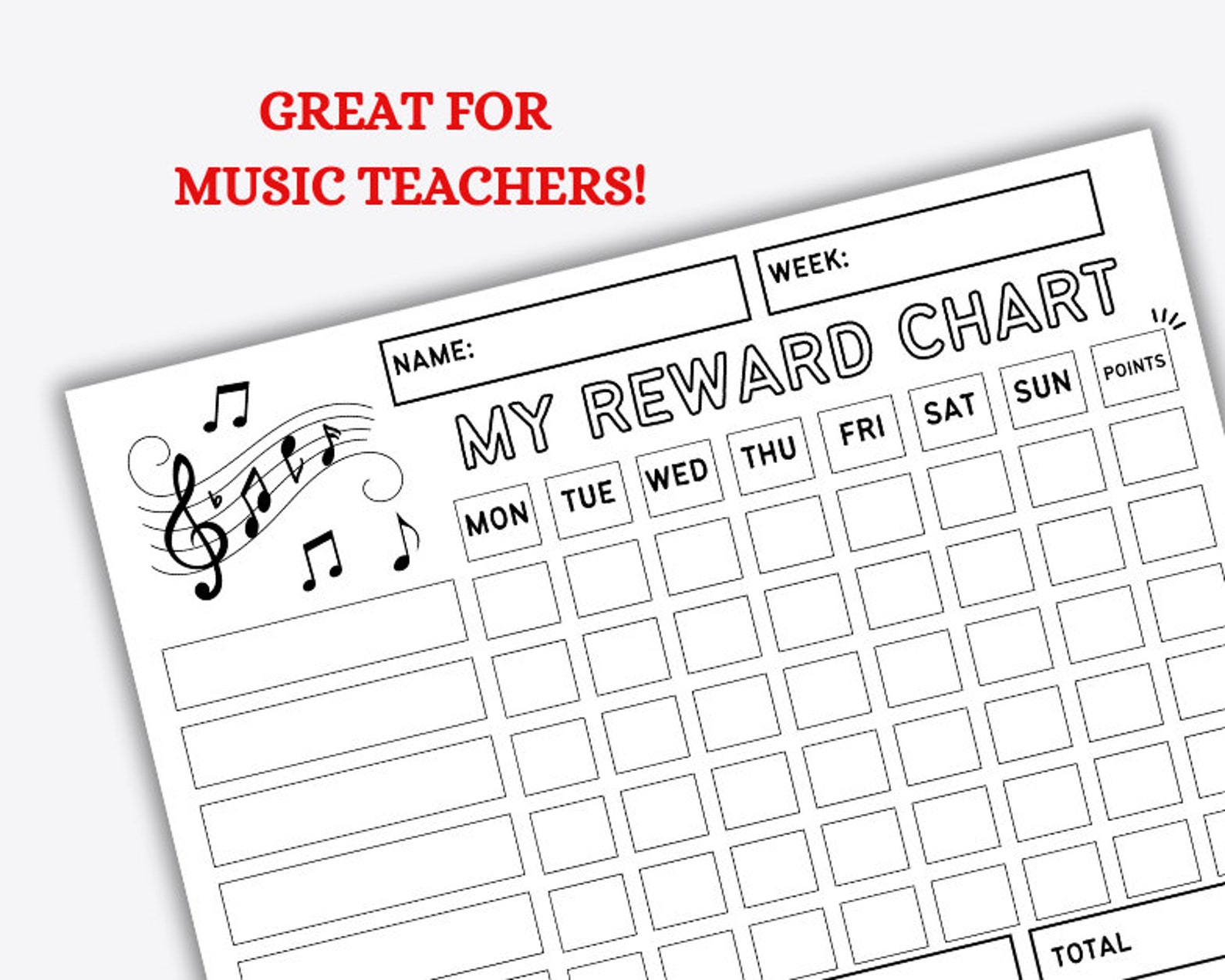 Printable Music Reward Chart, Music Practice Chart, Kids Reward Chart ...