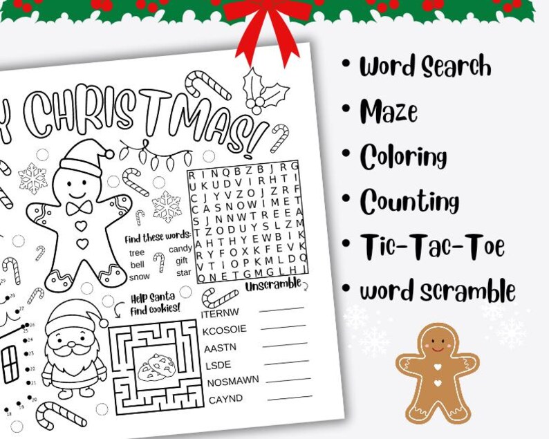 Kids Christmas Activity Placemat: Gingerbread Man Coloring (PDF) - Etsy
